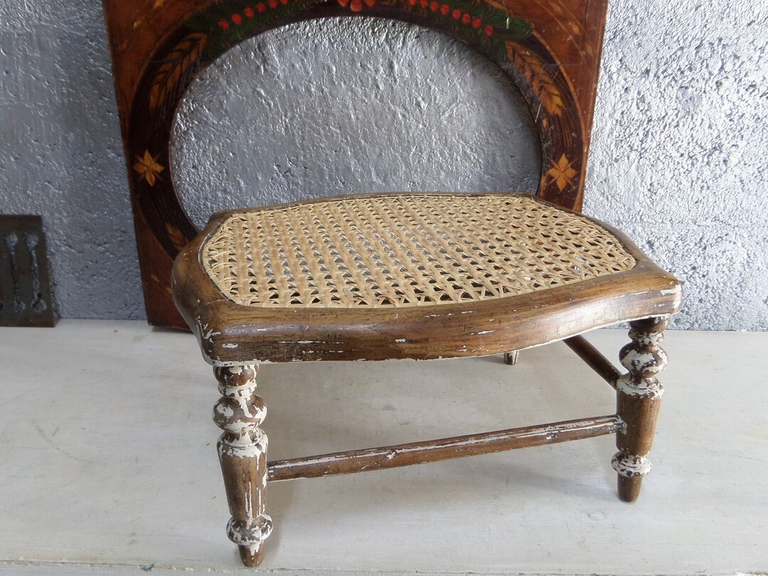 French Vintage Caned Foot Rest 1910s.new Caning - Etsy