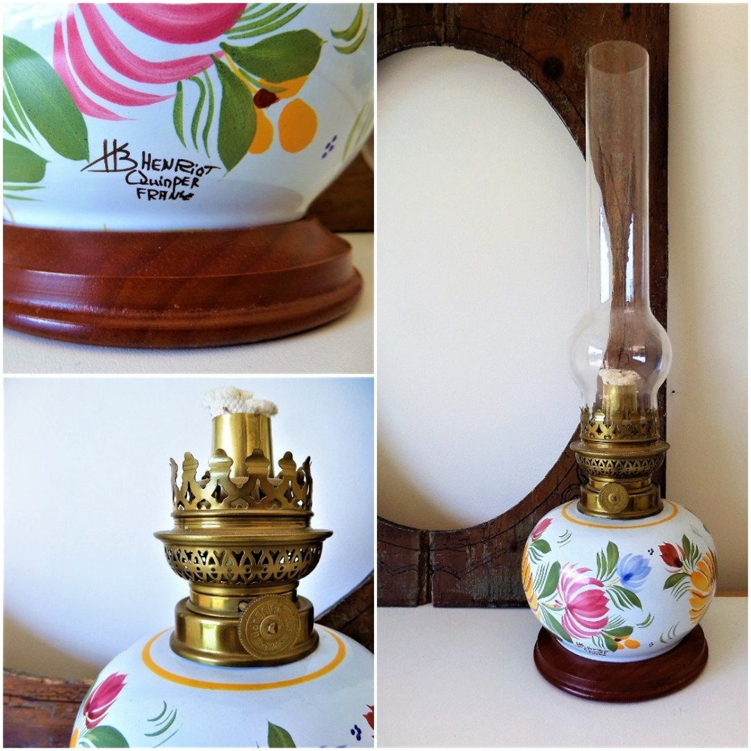 Oil Lamp French Vintage Quimper Brittany Ceramic Handpainted Oil Lamp ...
