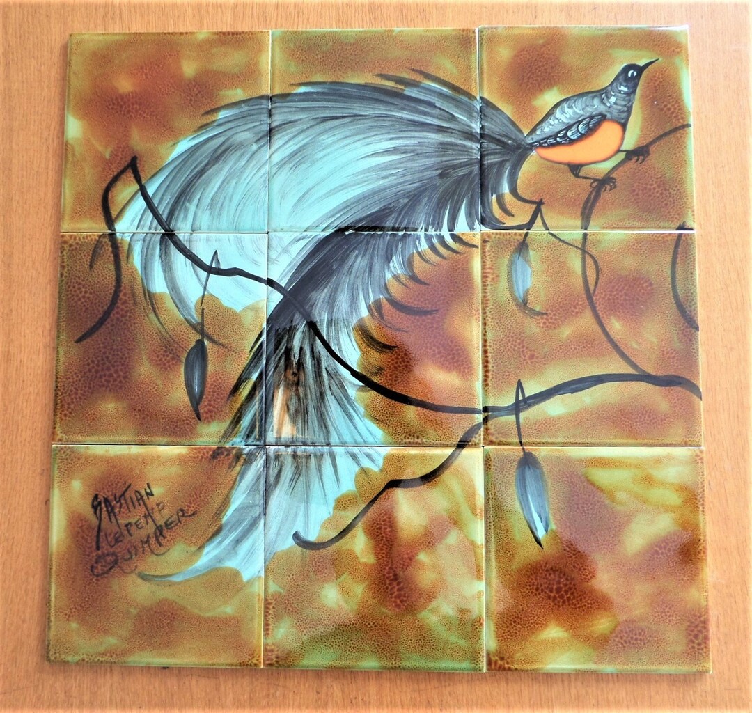 French Breton QUIMPER Set of Designer Decorative Faience Tiles Igned ...