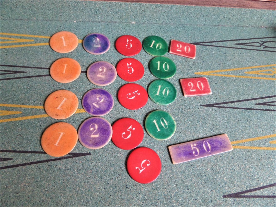 Vintage Set of 20 Multicoloured Bone Tokens Chips /poker/casino/bingo ...