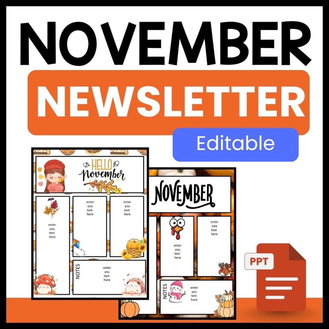 Editable November Newsletter Template Pptx | Printable Classroom ...