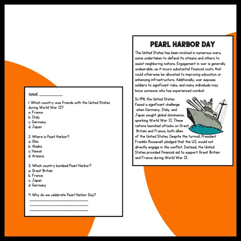 Pearl Harbor Reading Comprehension Worksheet | U.S. History Printable ...