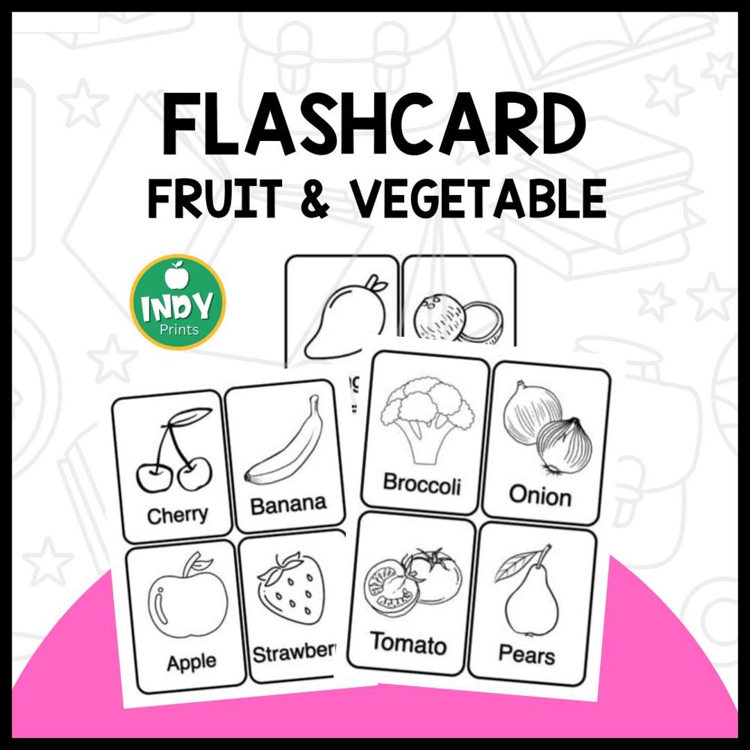 24 Printable Fruit and Vegetable Flashcards | Kids Coloring Flash Cards ...