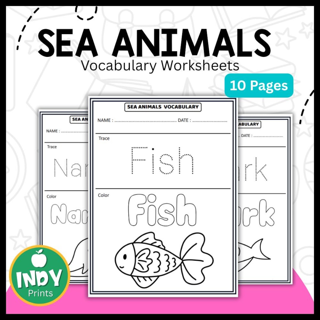 Sea Animals Vocabulary Worksheets, Printable Ocean Animal Tracing ...