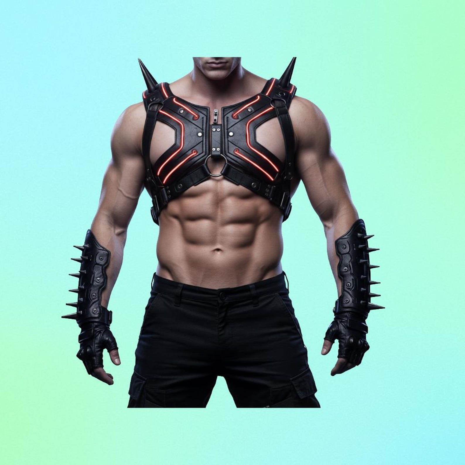 Men's Light up Cyberpunk Harness, Spiked Shoulder Armor,techwear Chest ...