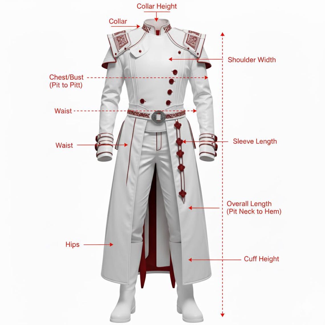 Handmade Regal White & Red Fantasy Coat | Men's Vampire Hunter Trench ...
