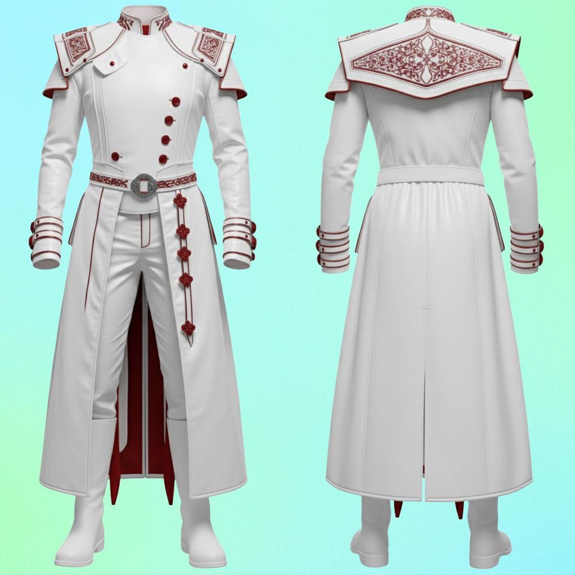 Handmade Regal White & Red Fantasy Coat | Men's Vampire Hunter Trench ...