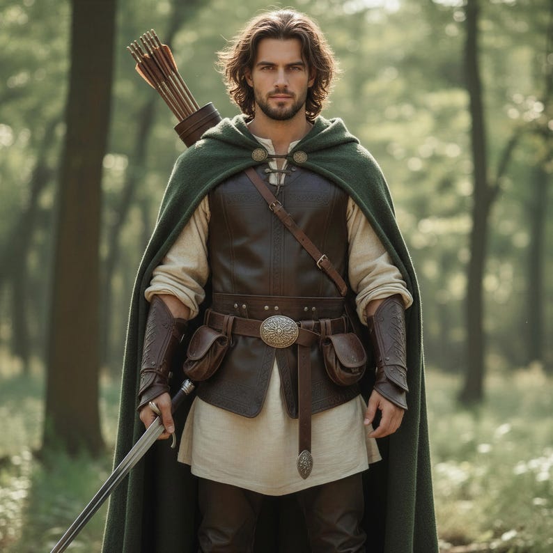 Greencloak Woodland Set Ranger Leather Outfit, Druid Forest Medieval ...