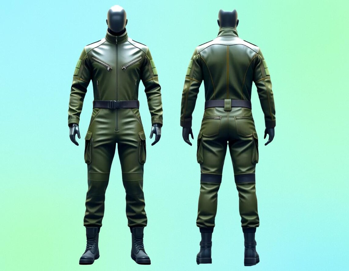 Custom Handmade Rugged Tactical Leather Green Combat Utility Jumpsuit ...