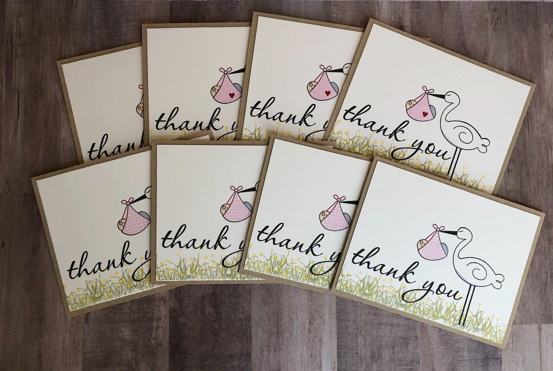 Thank You Cards Baby Girl set of 8 Hand Stamped - Etsy