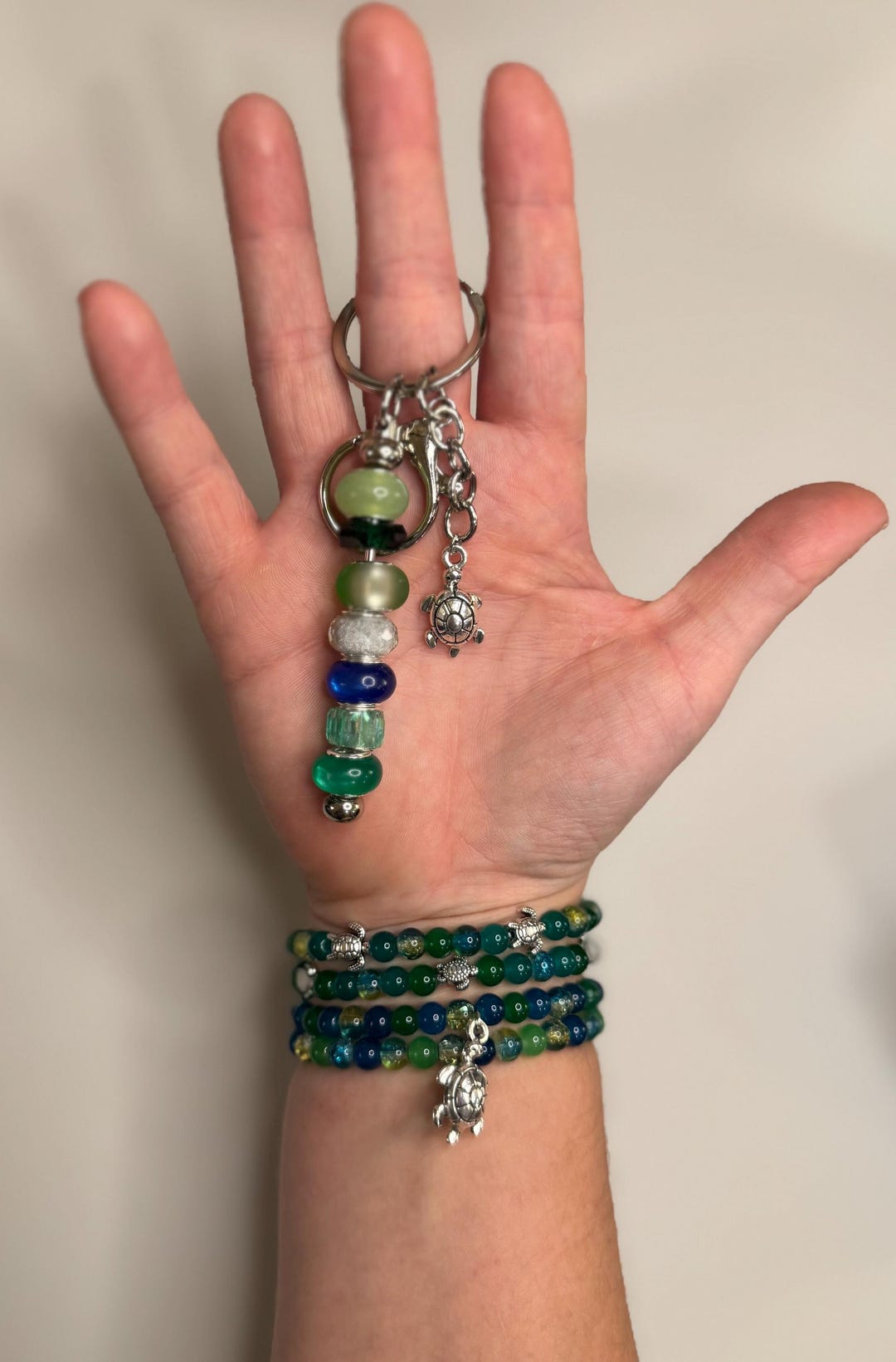 Handmade Beaded Bracelet Stack and Keychain Combo With Turtle Charms - Etsy