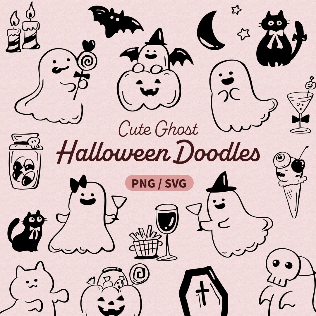Cute Halloween Ghost Clipart Set, Kawaii Doodles (PNG, SVG) - Etsy