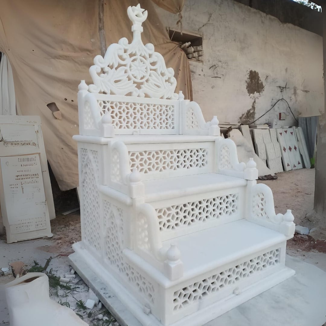 Handmade White Marble Mimbar: Indoor Jali Design, 4 Ft Mosque Pulpit - Etsy
