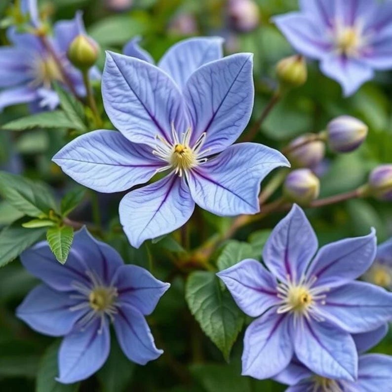 20 Blue Downy Clematis Macropetala Seeds | Hardy Climbing Vine Flower ...