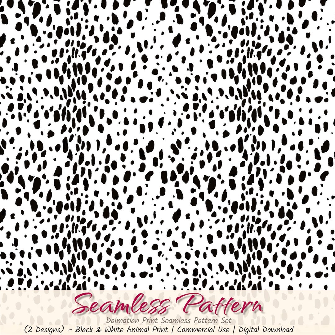 Dalmatian Seamless Pattern Set (2 Designs) – Black & White Animal Print ...