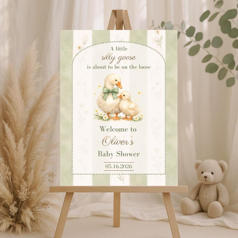 Editable Silly Goose Baby Shower Welcome Sign | Gender Neutral Green ...