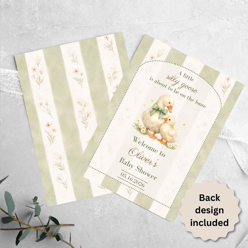 Editable Silly Goose Baby Shower Welcome Sign | Gender Neutral Green ...