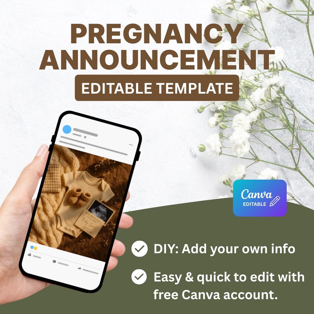 Gender Neutral Pregnancy Announcement Template, Social Media Reveal ...