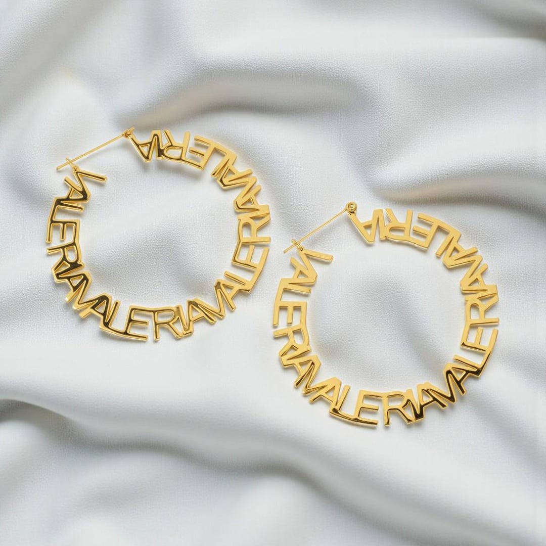 Custom Name Hoop Earrings, 24K Gold Plated Sterling Silver - Etsy