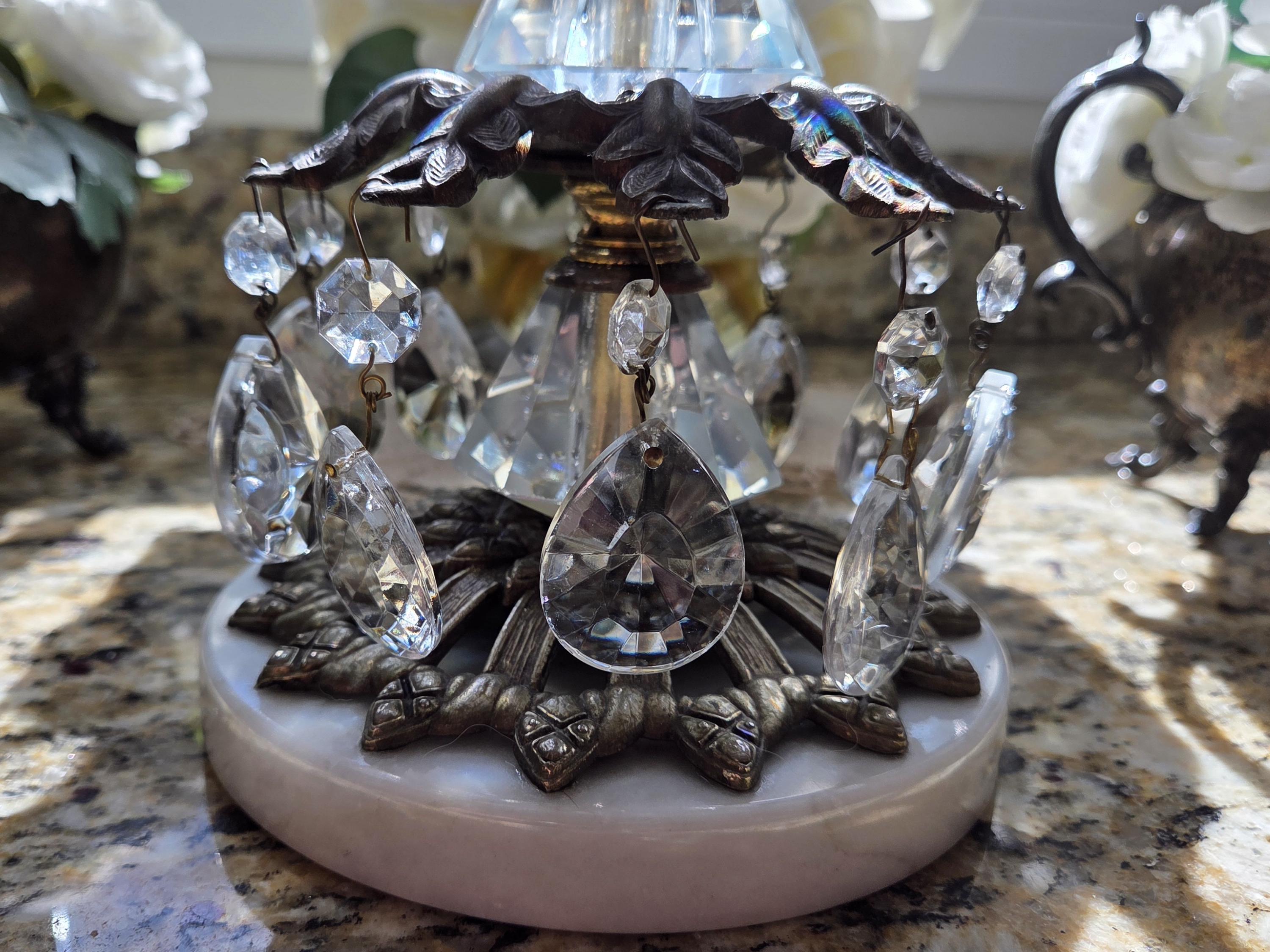 Vintage Crystal Pedestal Compote With Hanging Prism Drops – Marble Base ...