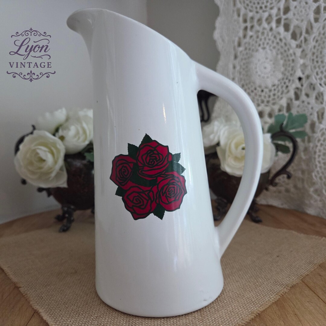 Vintage 1970s Four Roses Whiskey Pitcher – White Ceramic Barware With ...