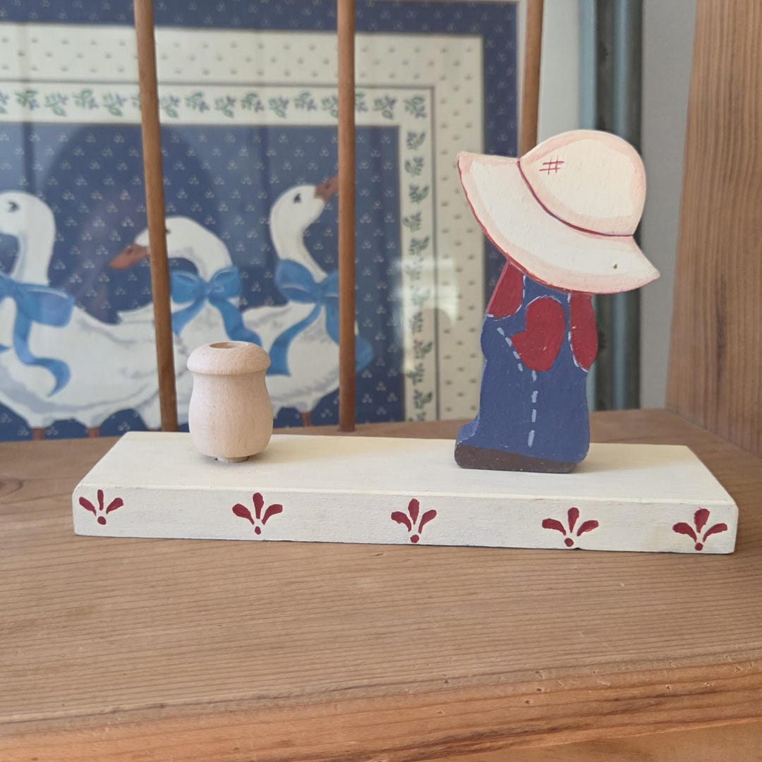 1980s Wang’s International Wood Candle Holder – Boy With Hat Folk Art ...