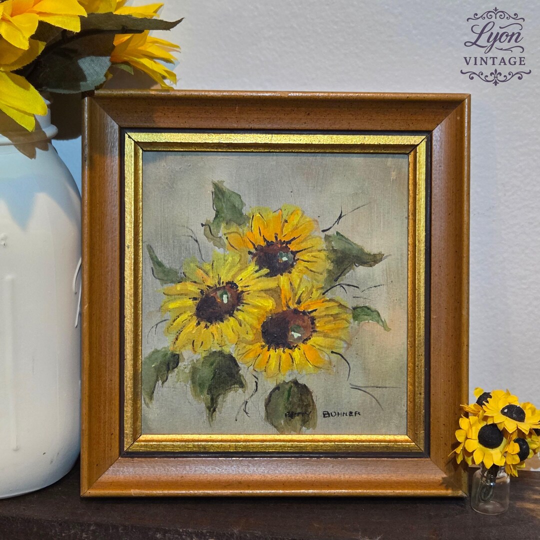 Vintage Betty Bohner Original Oil Painting – Small Sunflowers Still ...
