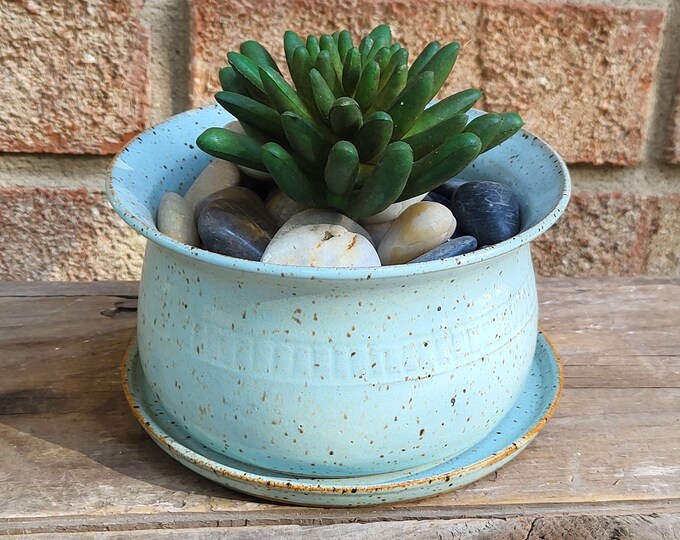 Robins Egg Blue Pottery Flower Pot With Saucer, Succulent Planter With ...