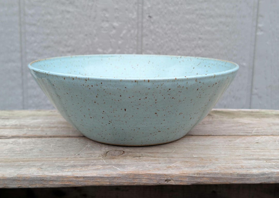 Robins Egg Blue Serving Bowl, NC Pottery, Pasta or Salad, Microwave and ...