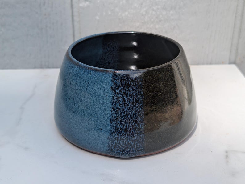 Handmade Pottery Spaniel Bowl, Long Ear Dog Dish, Black and Blue ...