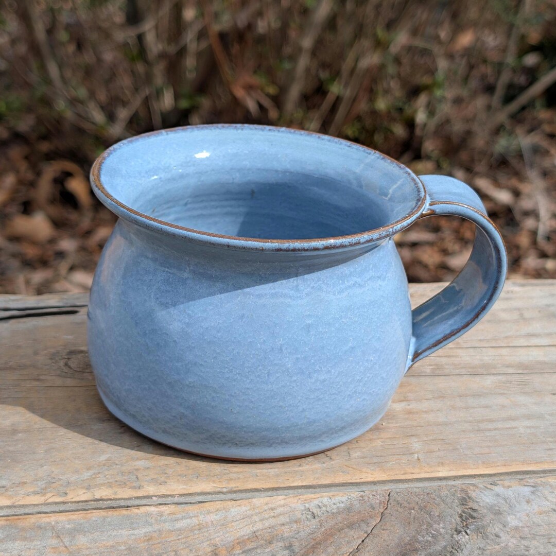 Light Blue Pottery Soup Mug, NC Pottery Handled Bowl, Functional ...