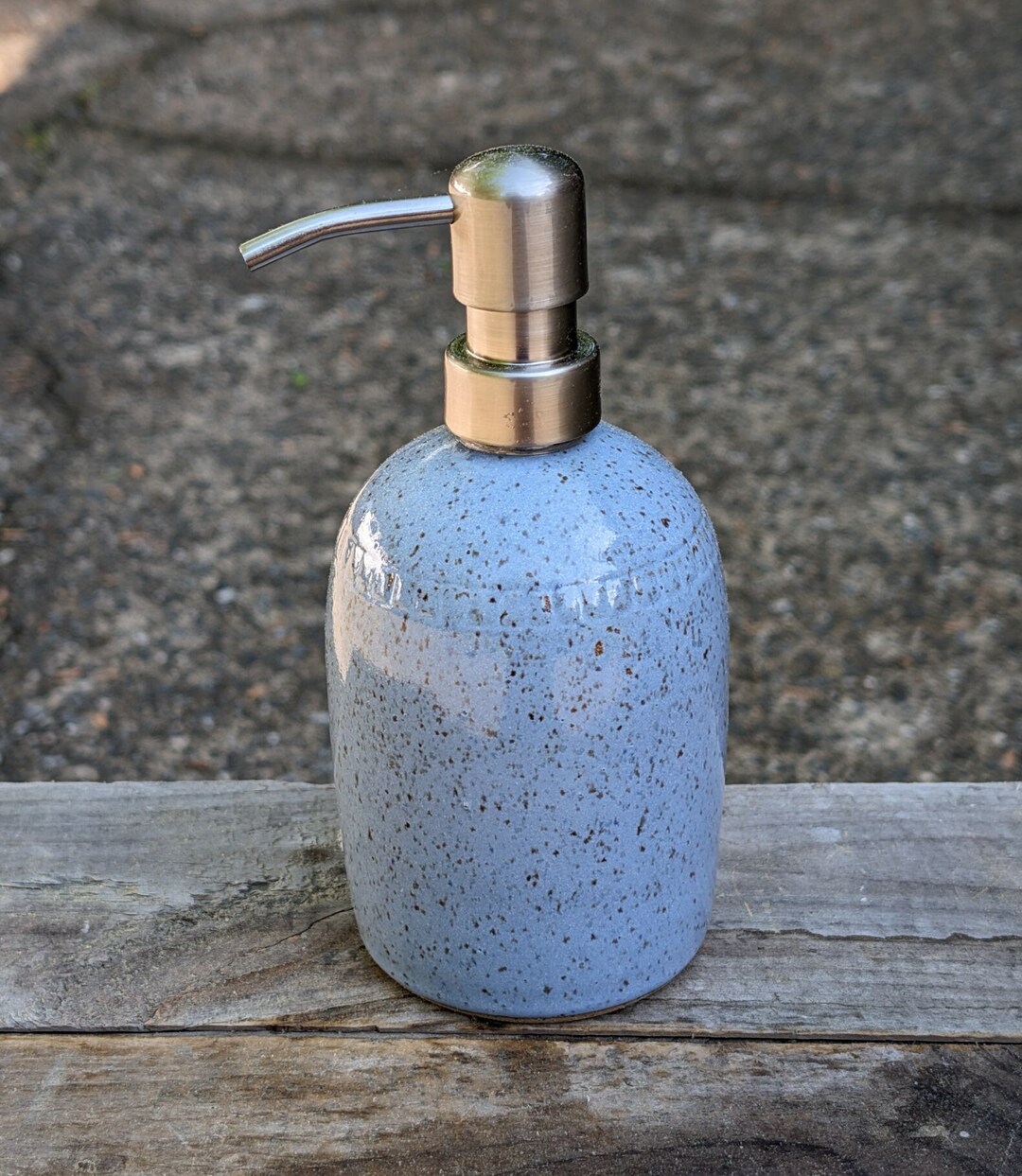 Handmade Soap Dispenser, Cloudy Blue Speckled With Brushed Stainless ...