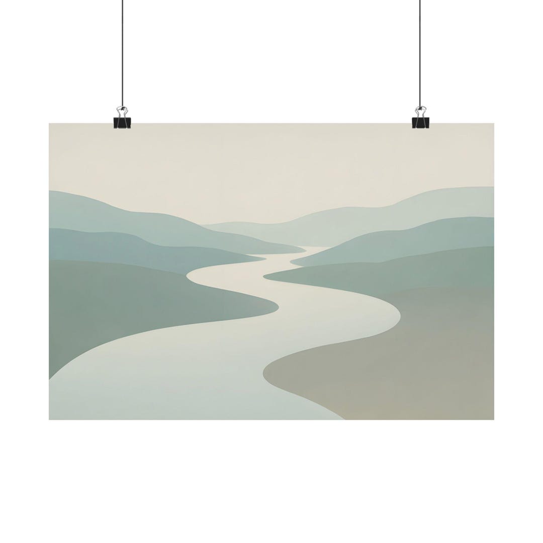 Minimalist River Landscape Poster, Modern Nature Wall Art in Earth ...