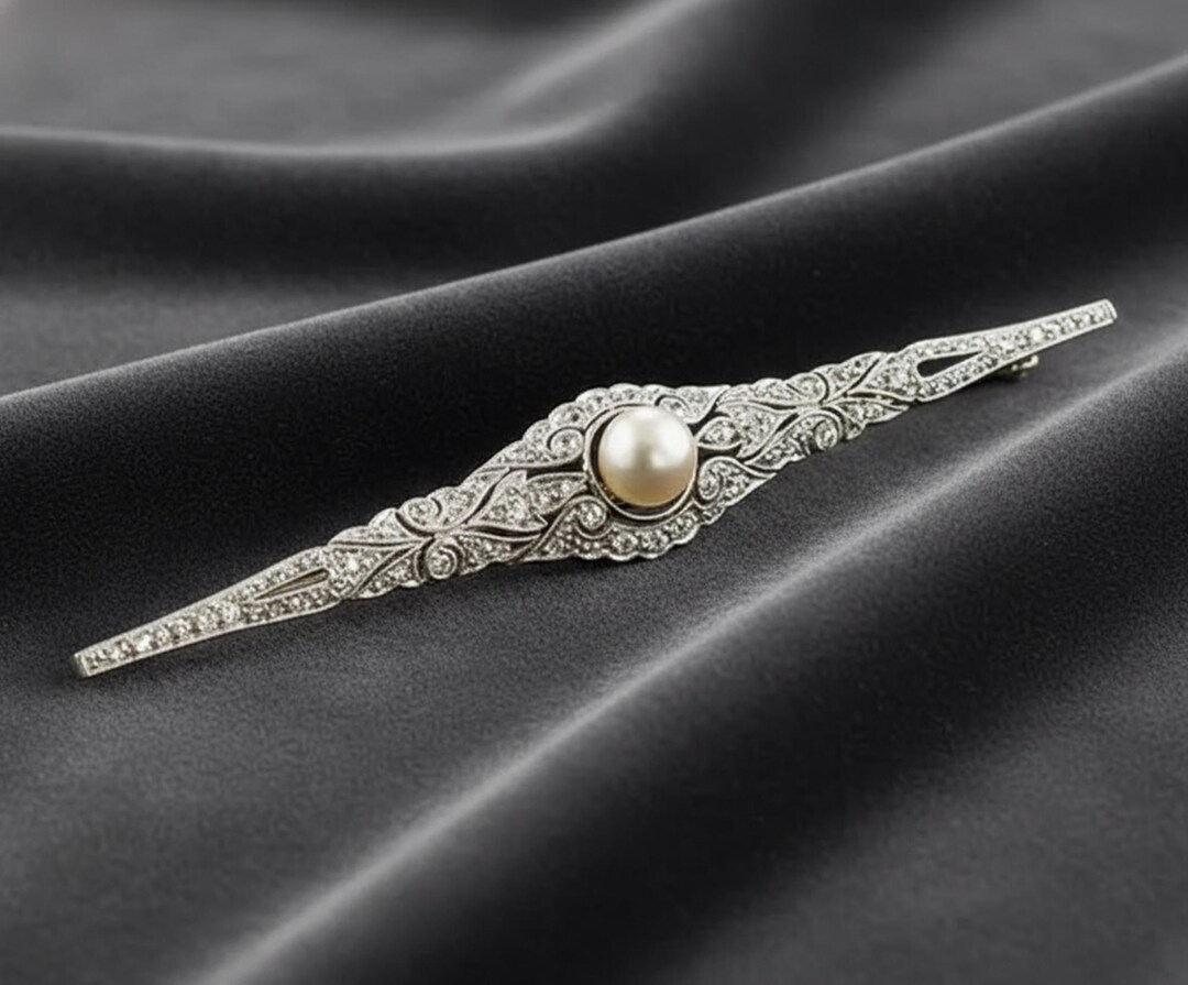 Antique Pearl Pin Brooch, Edwardian Art Deco Bar Brooch, Filigree Retro ...