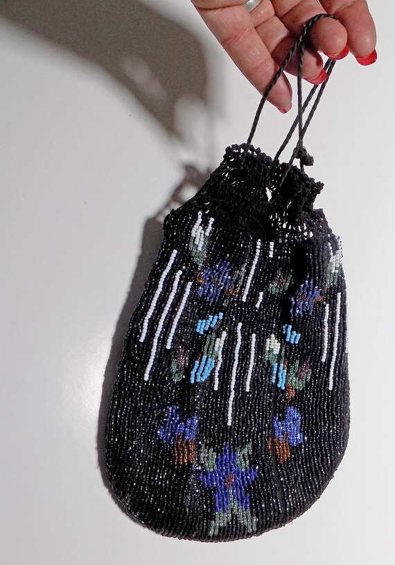 Demure Antique Glass Beaded Reticule Purse with blue … - Gem