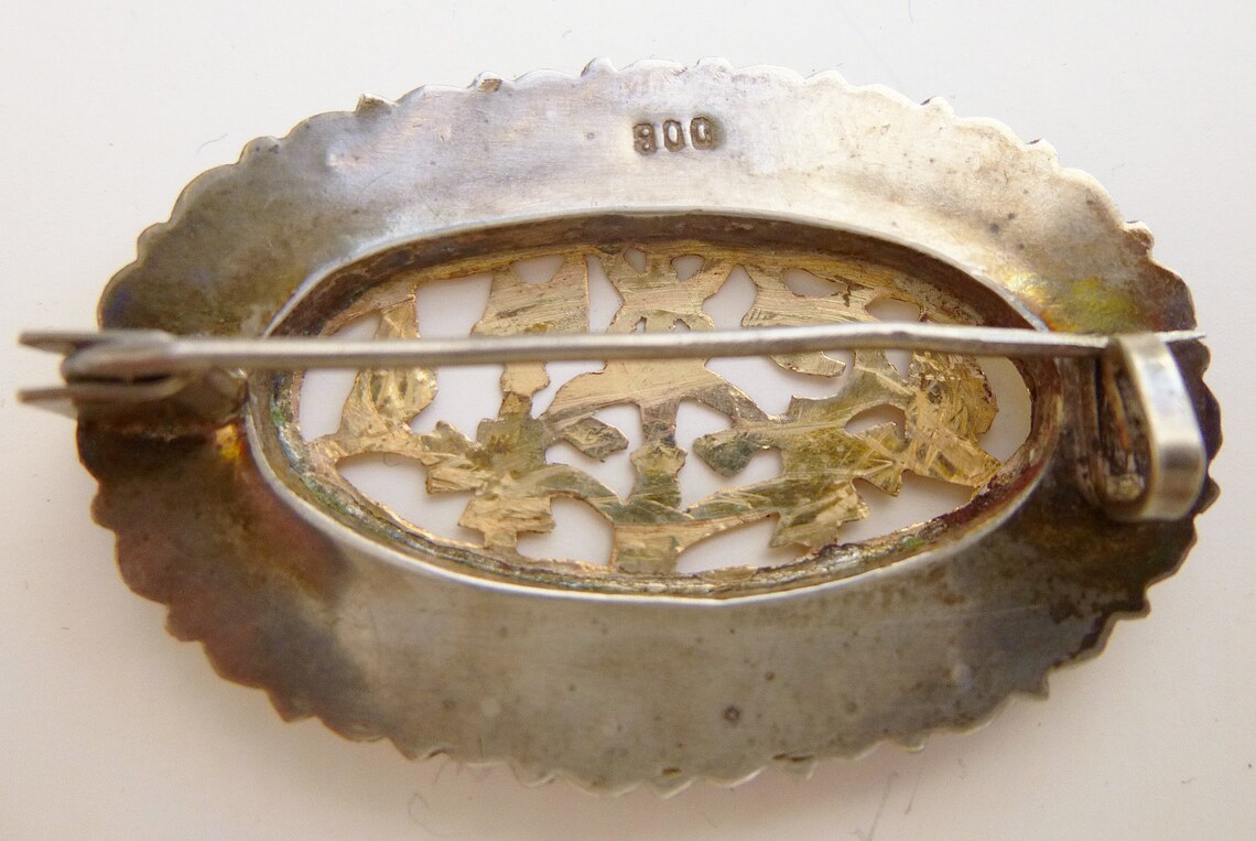 Antique Silver 10k Gold and Marquesite Brooch - Etsy