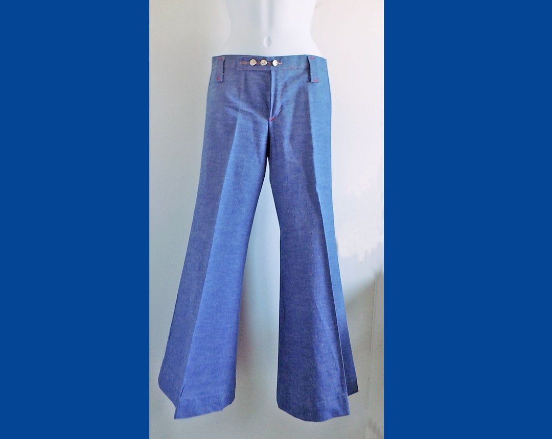 1970s Home Made Hip-hugger Pants / Elephant Bottom Jeans / Red ...
