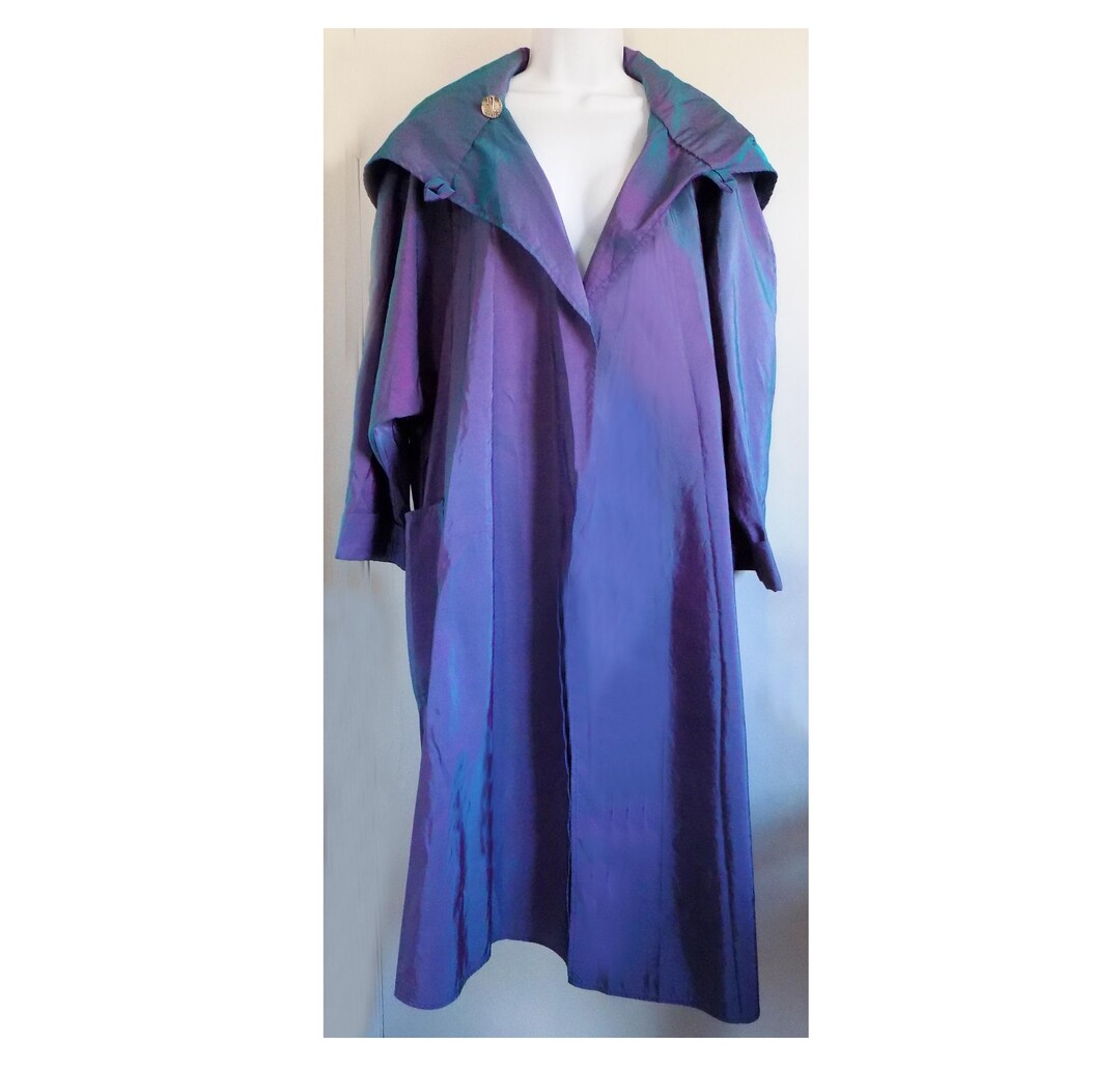 1980s-90s Hooded Iridescent Purple /turquoise Nylon/poly Raincoat by ...