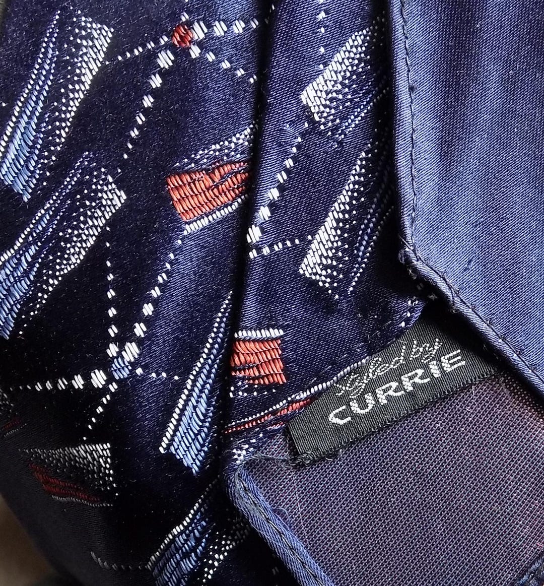 1930s Unlined Brocade Satin Necktie, Tie, Mens', Navy Blue With Silver ...