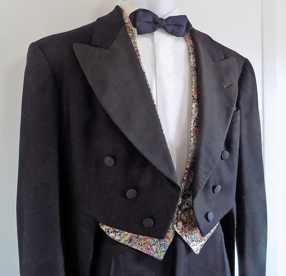1940s winter wool formal black Tails with matching pa… - Gem