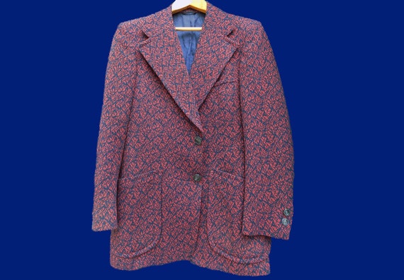 1970s ANCHOR MAN Disco sports coat / red and blue / B… - Gem