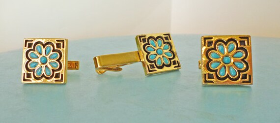 1970's Signed Western Indian themed Cufflinks set / g… - Gem