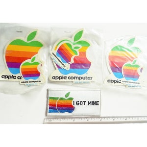 1977-1990 Apple Computer Rainbow Logo Stickers (4" X4") and Cloth Badge ...