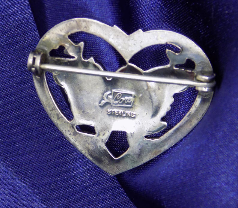 1940s Art Deco Sterling Silver CORO Love Bird in Heart Brooch, Signed ...