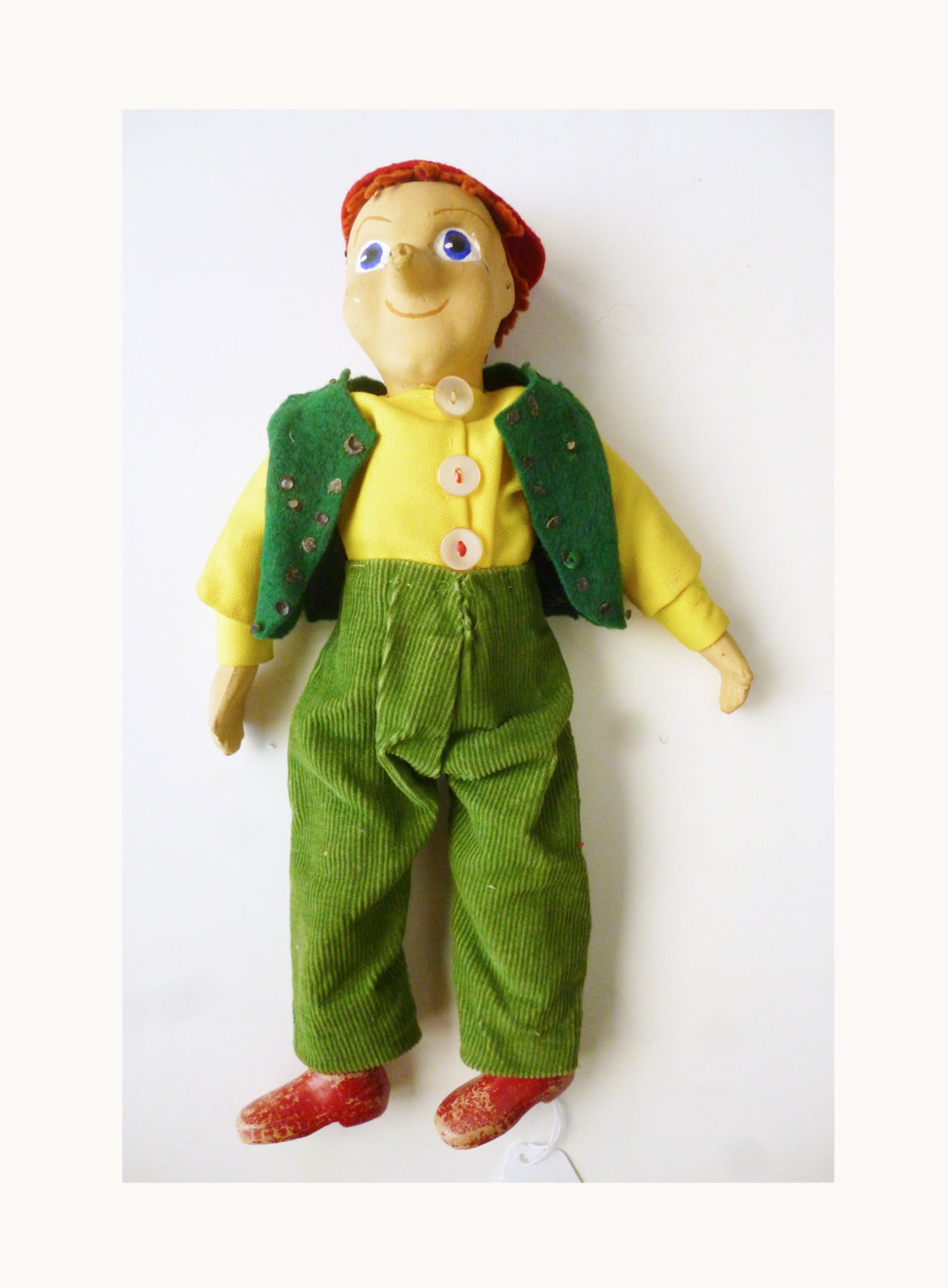 1940s-50's Pinochio Hand Made Vintage Cloth, Felt, and Composite Doll ...