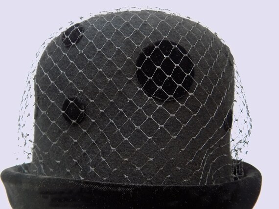 1960s MOD Bowler / Bubble hat with velvet polka dots … - Gem