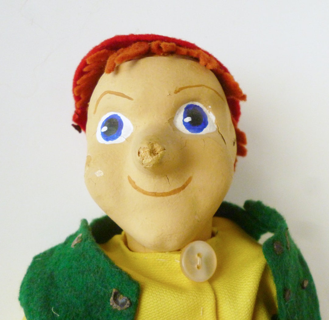 1940s-50's Pinochio Hand Made Vintage Cloth, Felt, and Composite Doll ...