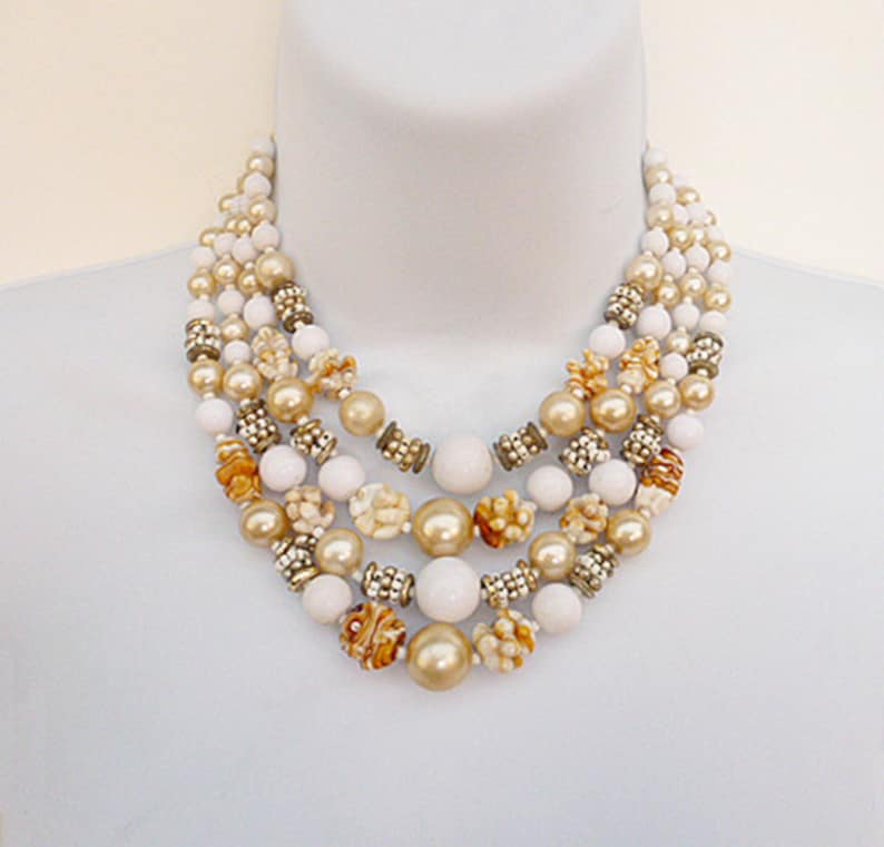 1950's Atomic 4 Strand Glass and Plastic Bead Necklace - Etsy