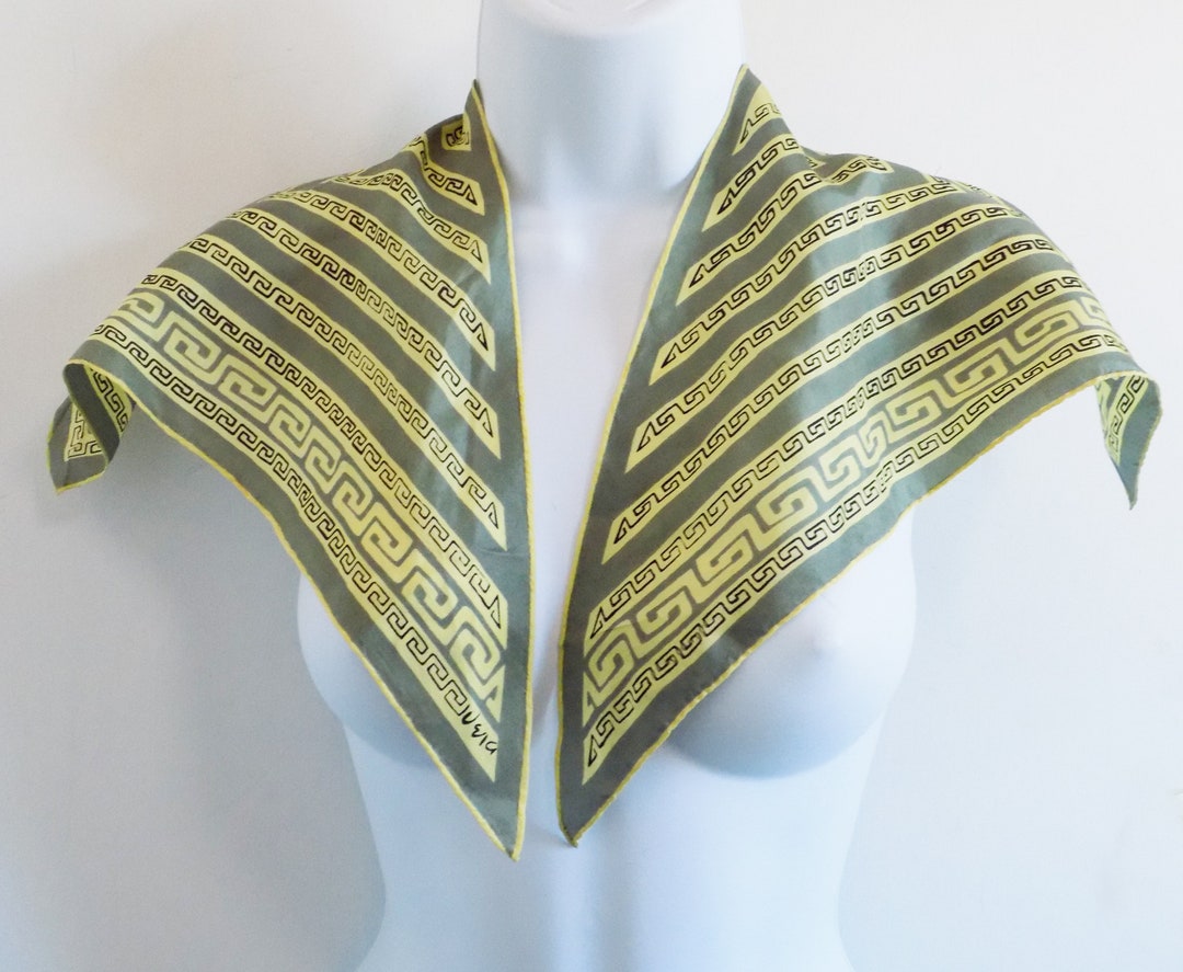 1940s-60s Wingtip Silk Scarf by VERA, Hand Rolled Hem, Olive Green ...