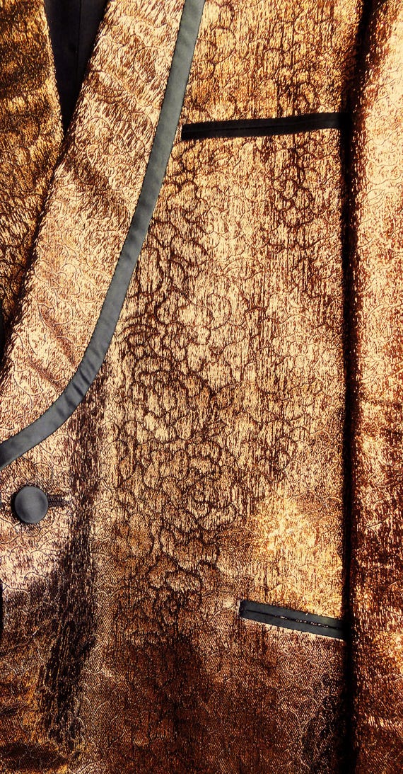 1950s-60s metallic cooper-color thread jacket, rose p… - Gem